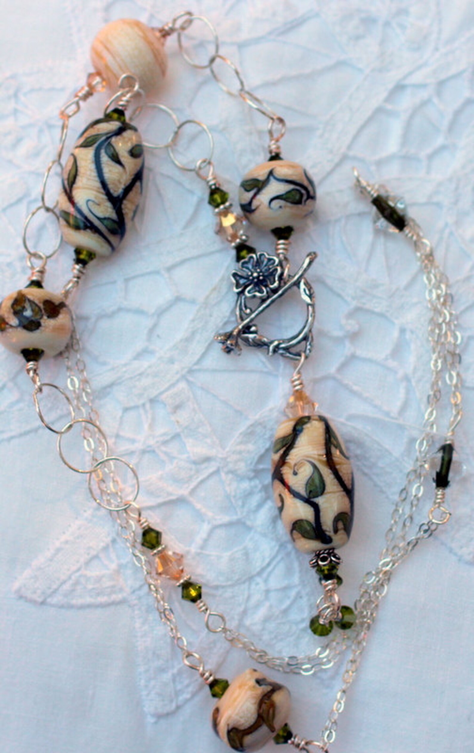 Lampwork Bead Necklace Beaded Necklace Handmade Ivory Vine | Etsy