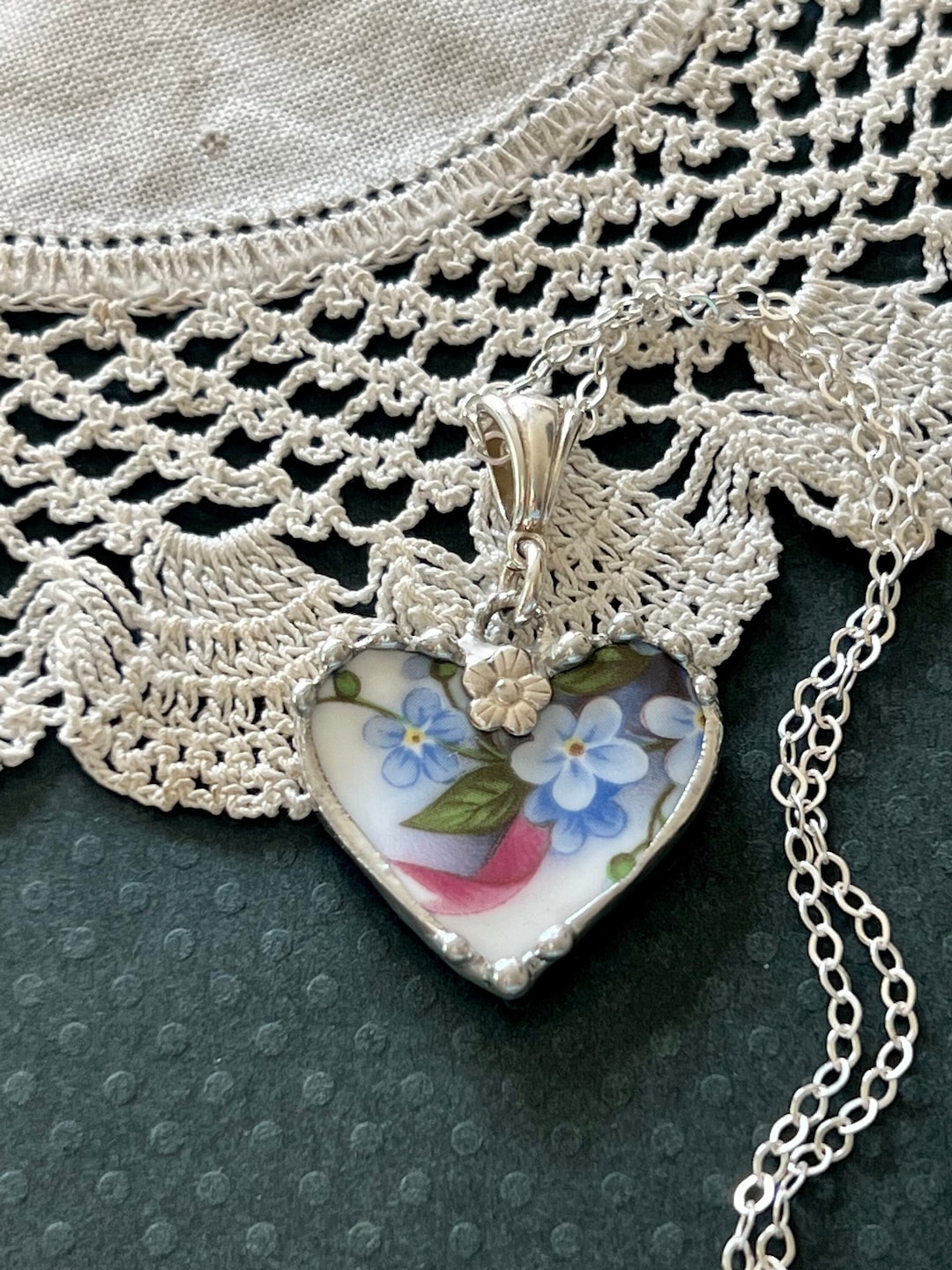 Necklace, Broken China Jewelry, Broken China Necklace, Heart Pendant ...