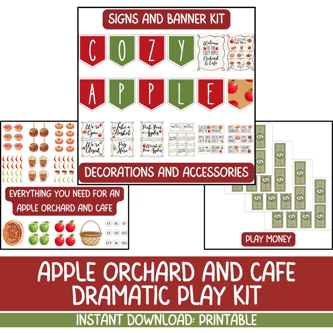 Apple Orchard & Café Dramatic Play Printable | Kids Pretend Play Set ...