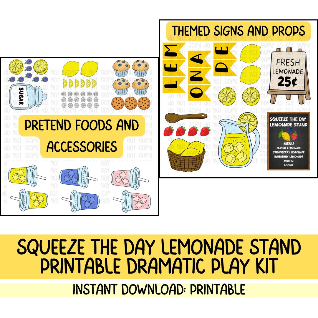 Lemonade Stand Dramatic Play Kit for Kids, Printable Pretend Play Set ...