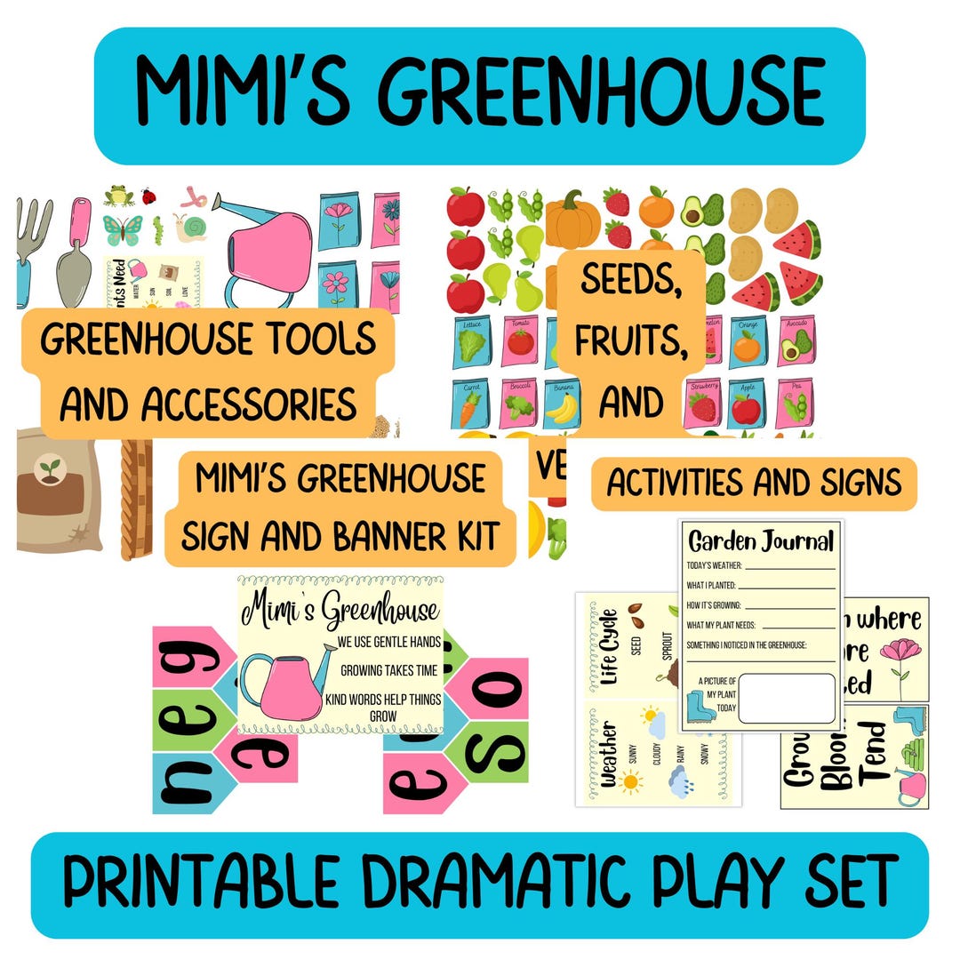 Greenhouse Dramatic Play Set Printable | Garden Shop Pretend Play Kit ...