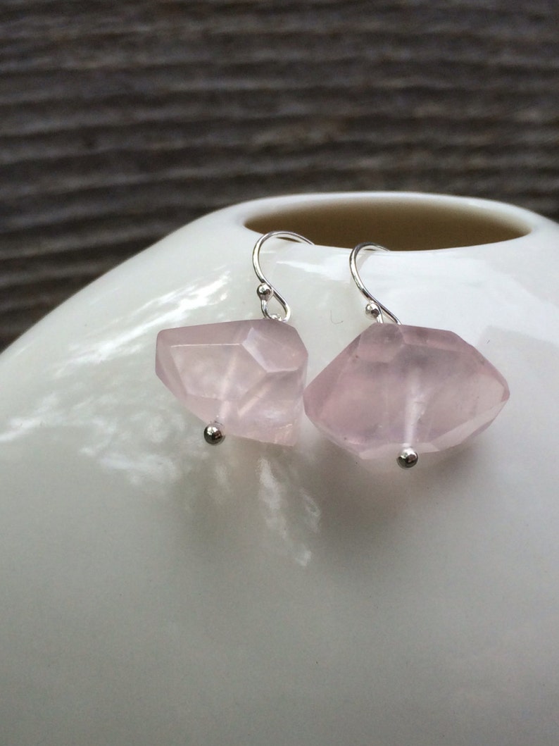 Pink ROSE QUARTZ Faceted Crystal Sterling Earrings - Etsy