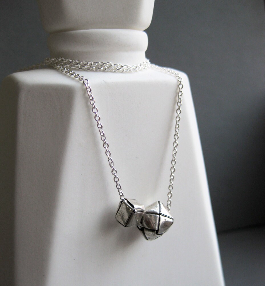 Double FOLDED BOX Sterling Necklace - Etsy