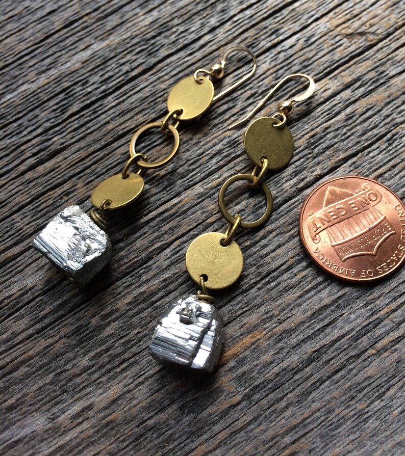 Silver Titanium Coated PYRITE Square Crystals and Brass Dot - Etsy