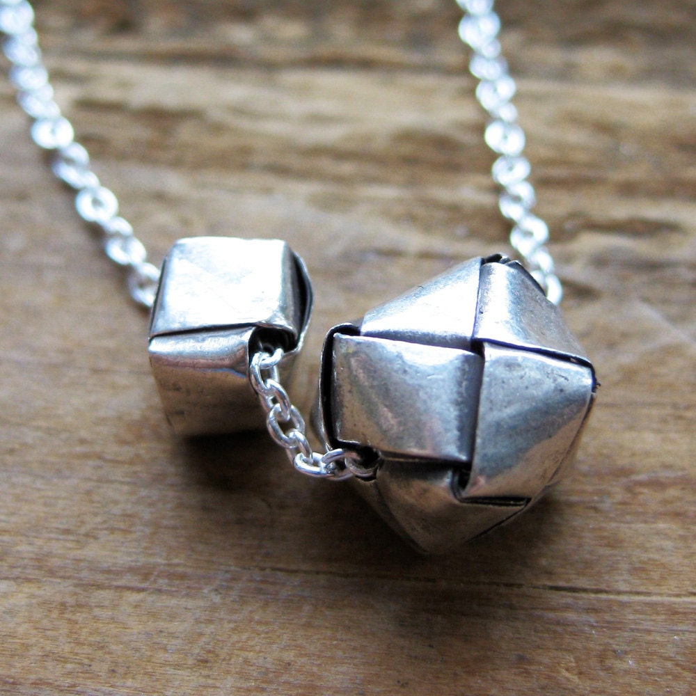 Double FOLDED BOX Sterling Necklace - Etsy
