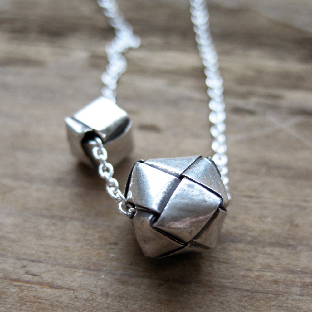 Double FOLDED BOX Sterling Necklace - Etsy
