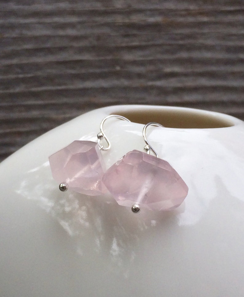Pink ROSE QUARTZ Faceted Crystal Sterling Earrings - Etsy
