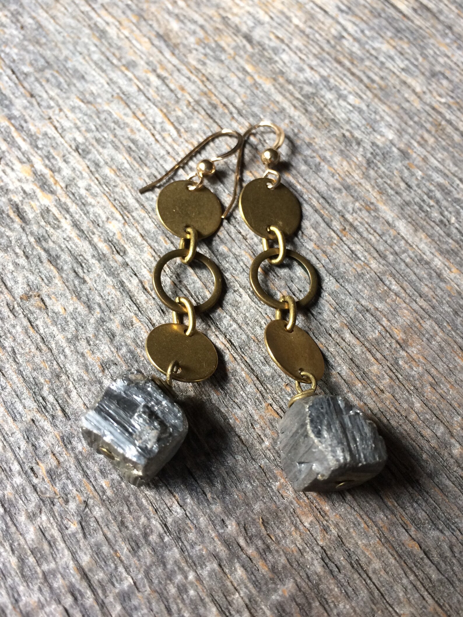 Silver Titanium Coated PYRITE Square Crystals and Brass Dot Chain ...