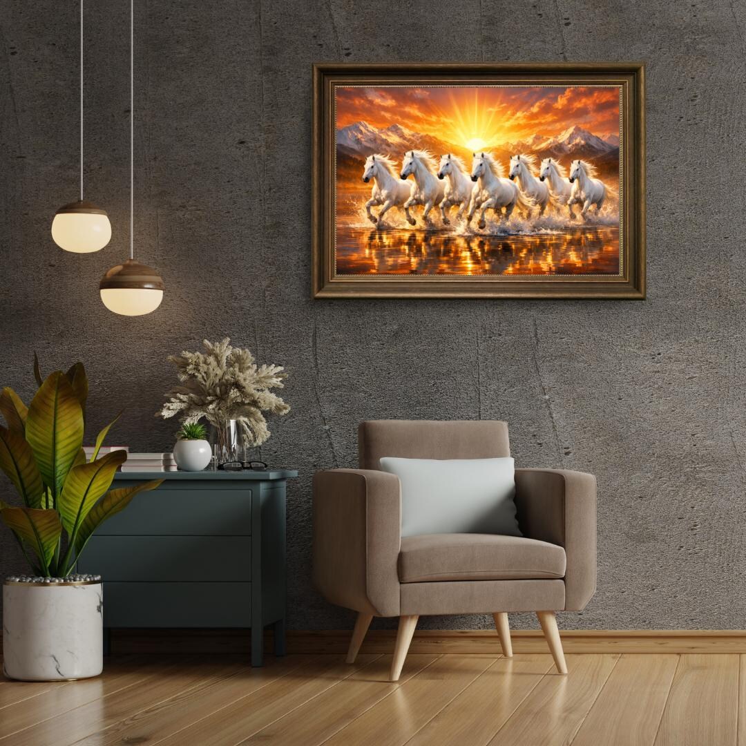 7 Running Horses Sunrise Wall Art | Vastu Success Decor (digital ...