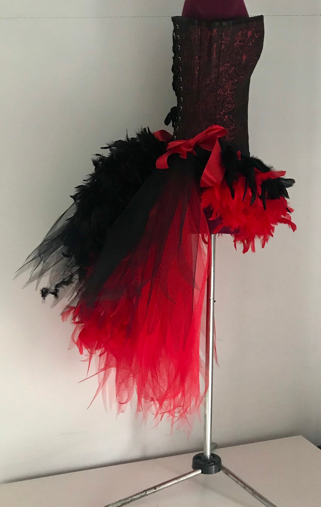Black and Red Show Girl Feather Bustle and Corset Size XS - Etsy