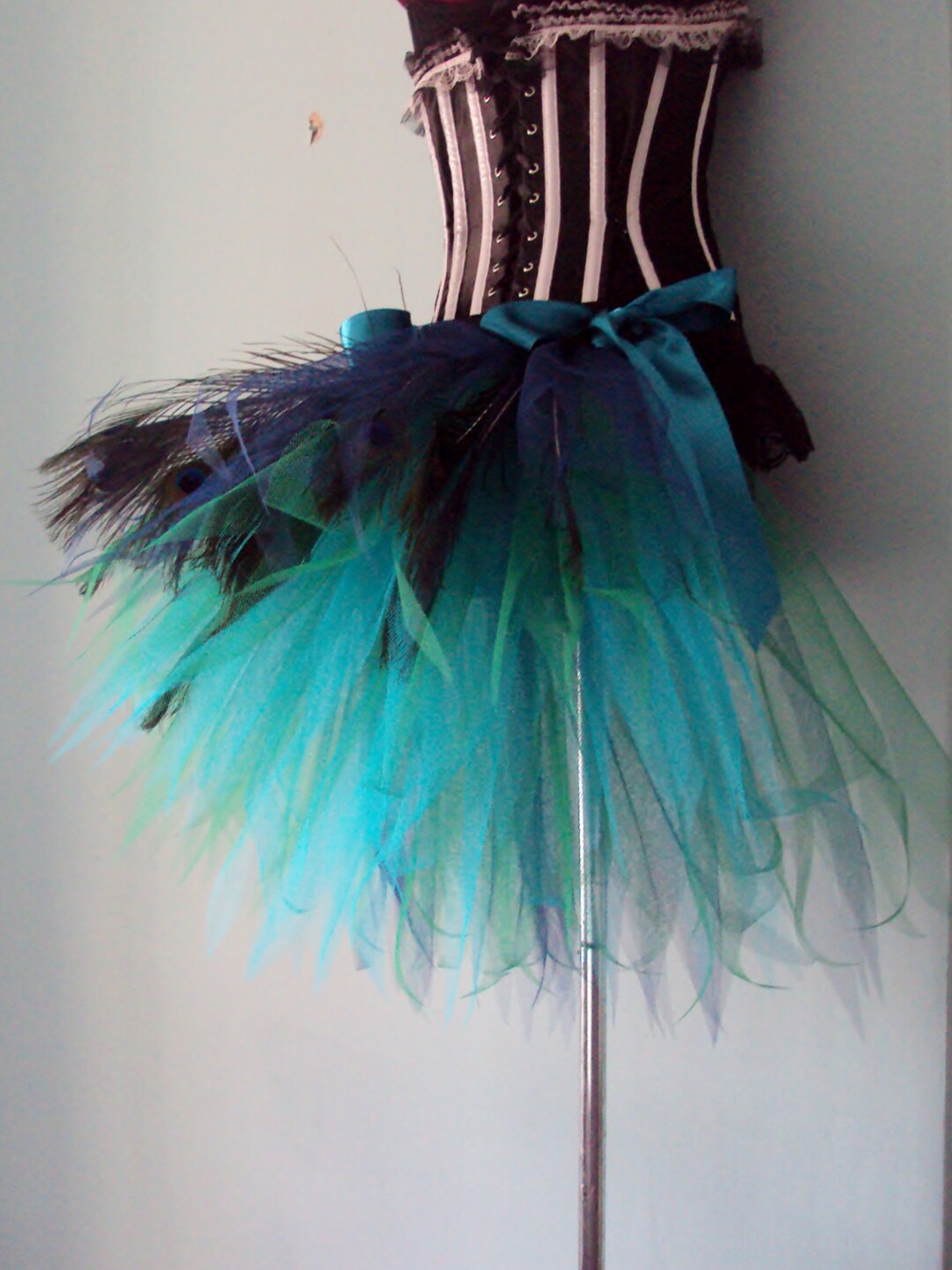NEW French Navy Blue Teal Peacock Feathers Burlesque Tutu Bustle Belt ...
