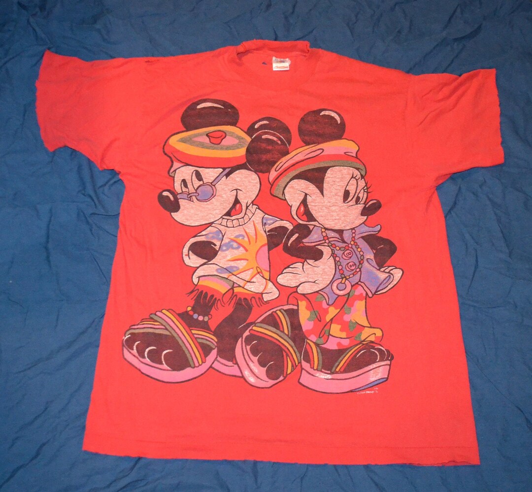 Thrashed 90's Mickey Minnie Mouse Vintage Shirt Hippie Raver Size XL ...