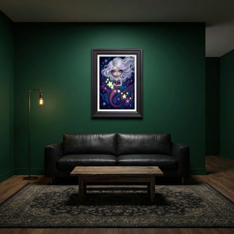 Cosmic Mermaid Art Print, Starry Celestial Fantasy Wall Decor, Pop ...