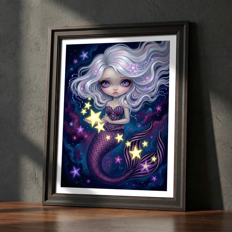 Cosmic Mermaid Art Print, Starry Celestial Fantasy Wall Decor, Pop ...