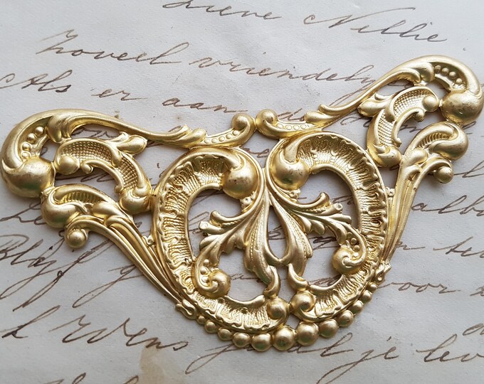 Large Raw Brass Filigree Stamping Floral Gothic Victorian Ornamental ...
