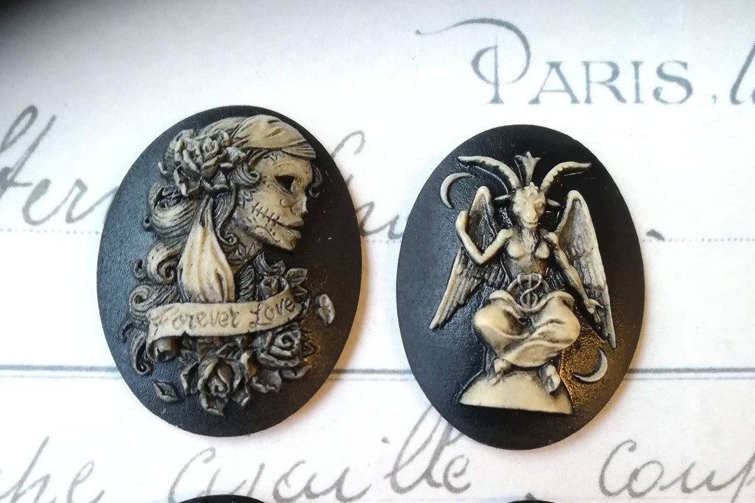 Antiqued Cameo Cab Cabochon Sugar Skull Baphomet Maneki Neko Horror ...