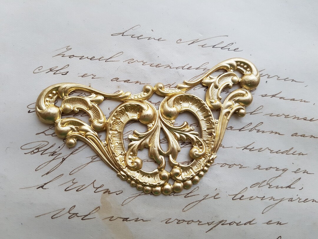 Large Raw Brass Filigree Stamping Floral Gothic Victorian Ornamental ...