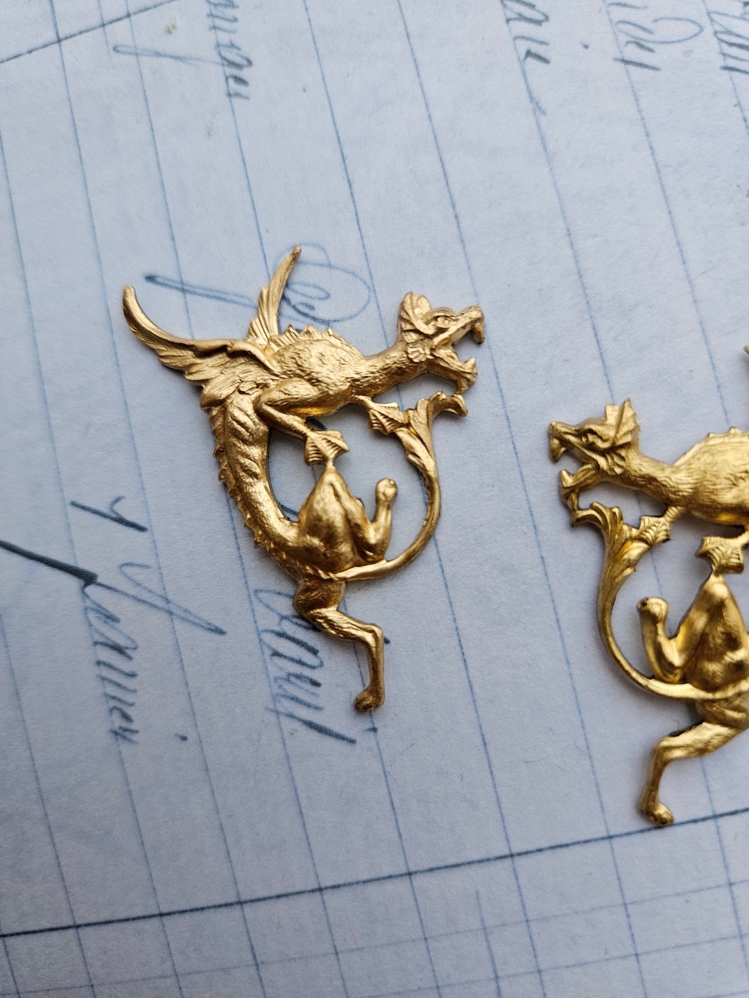 Dragon Pair Left and Right - Brass Winged Dragon Gothic Goth Fantasy ...