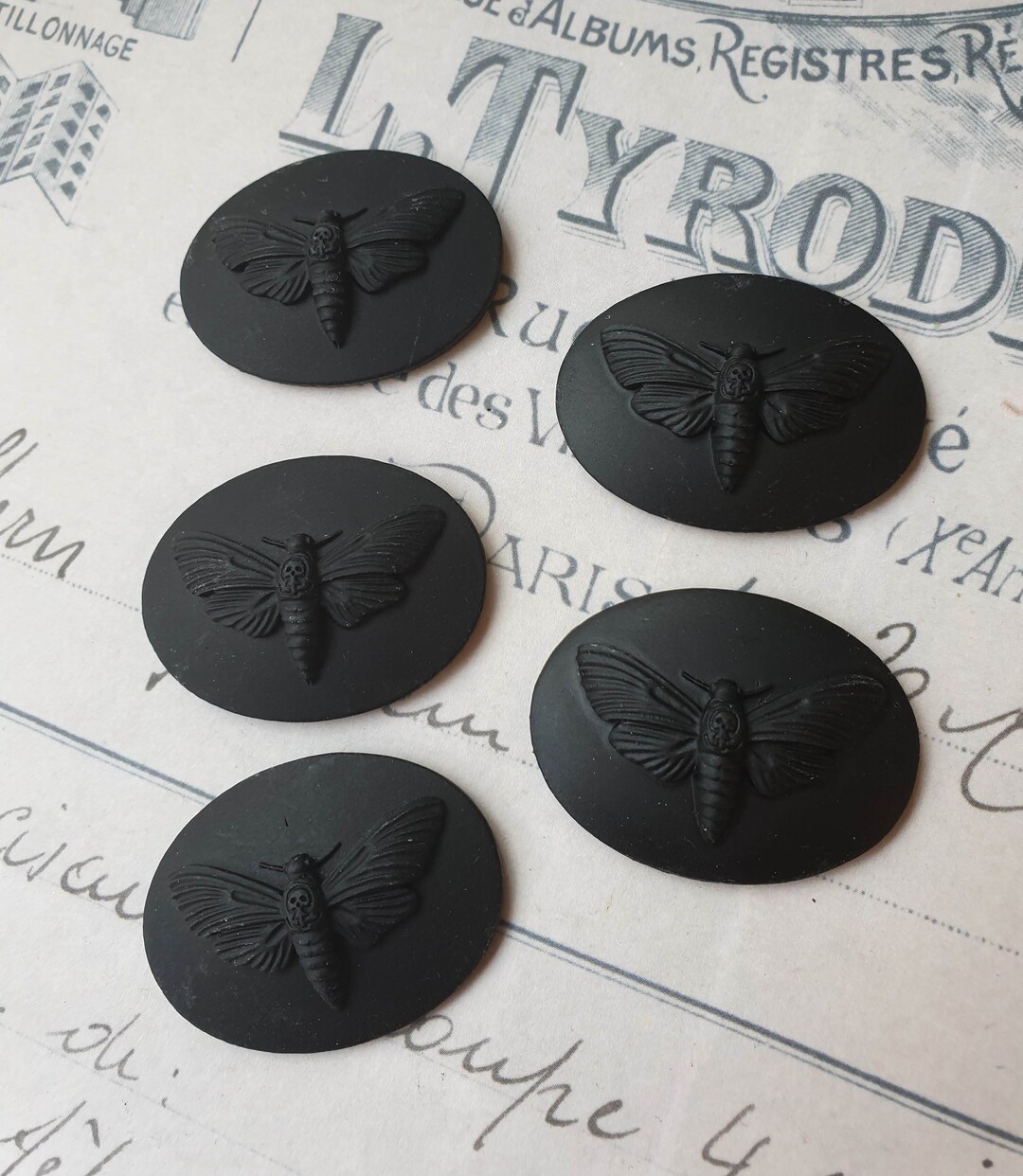 Black Deathhawk Moth Cameo: Gothic Resin Cabochons (40x30mm) - 5 Pieces ...