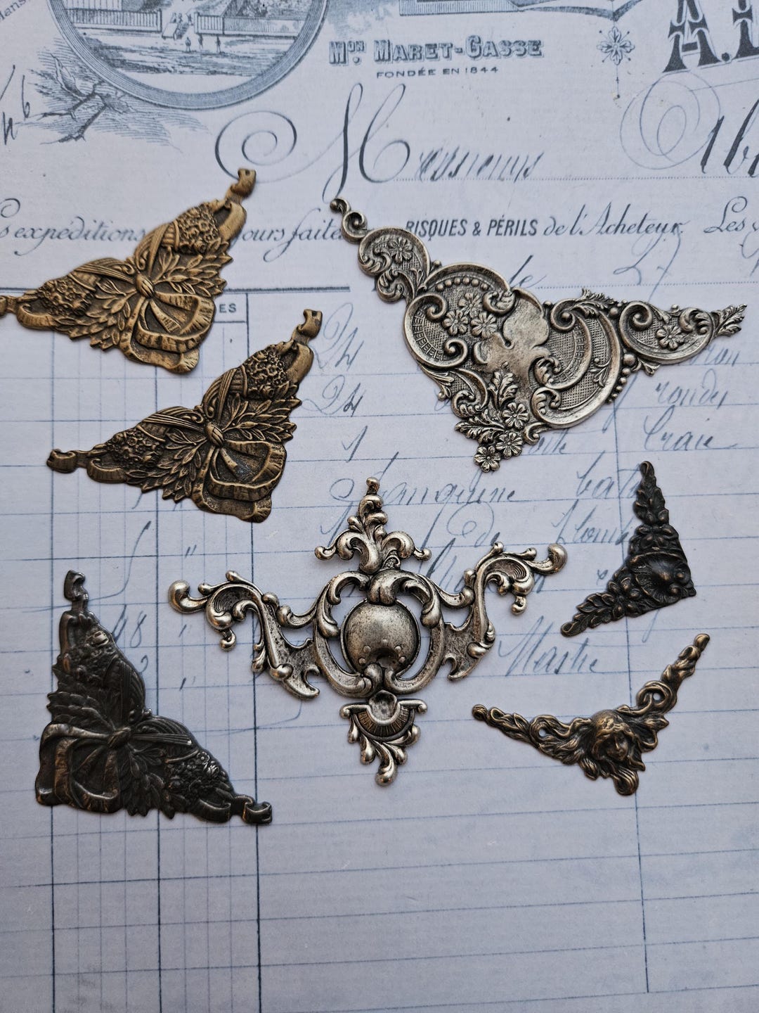 Set of Book Corners Silver or Brass Large Stampings Floral Gothic ...