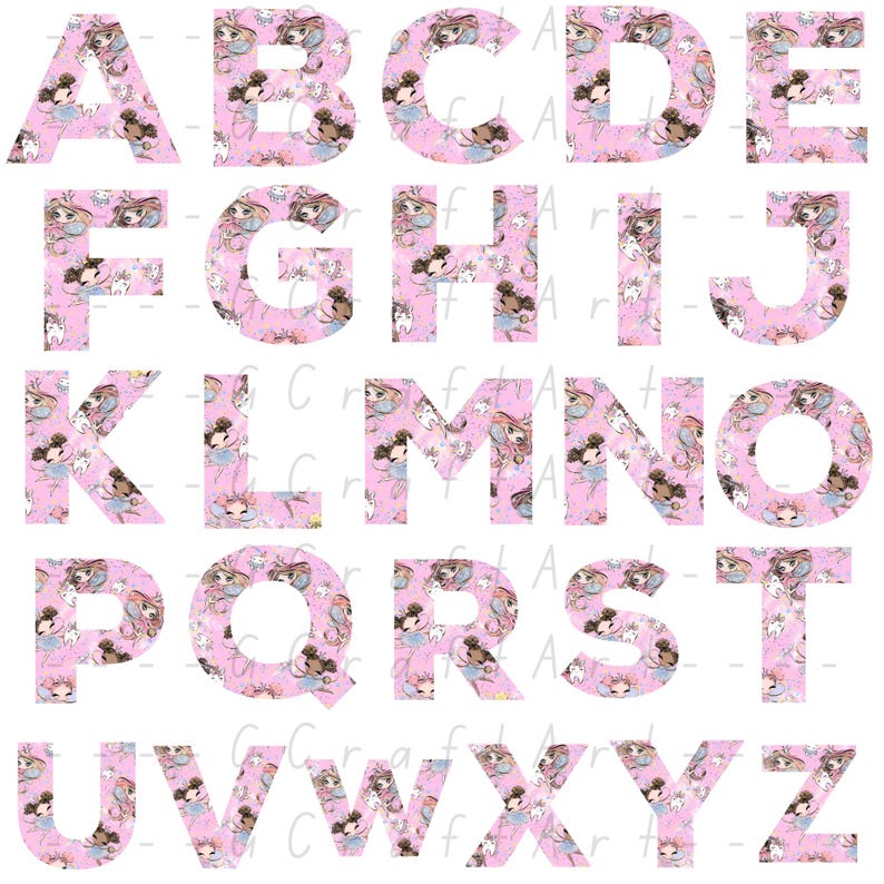Pink Cartoon Alphabet PNG | Girls Character ABC Clipart (digital ...