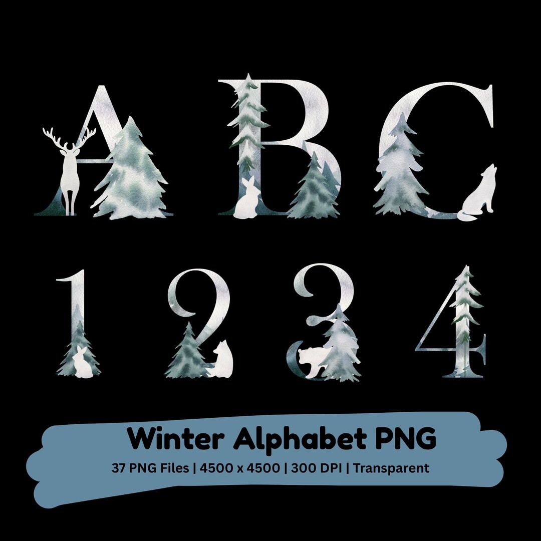 Winter Forest Alphabet PNG Bundle | Snow Letters Numbers Clipart Cricut ...