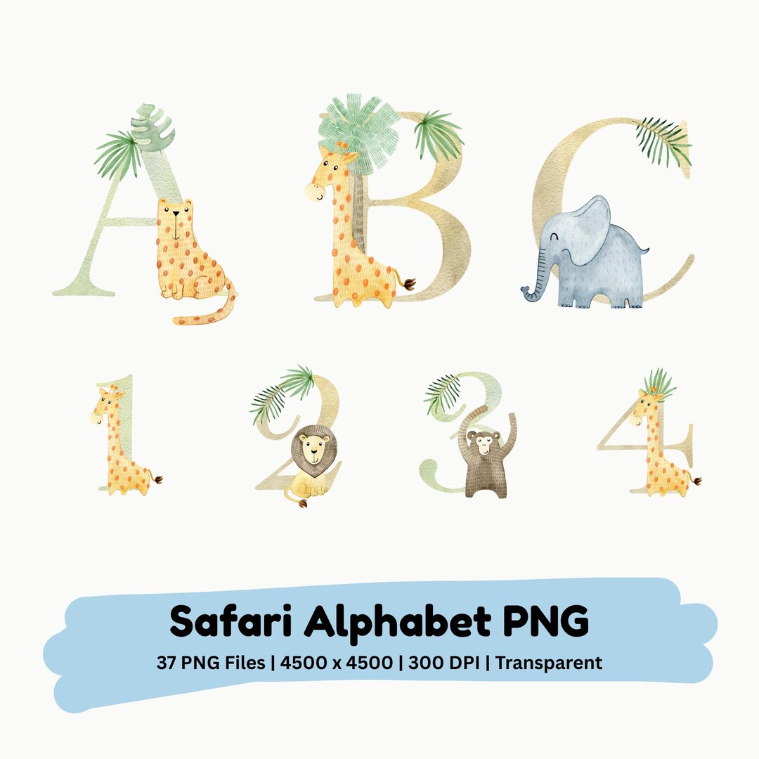 Safari Alphabet PNG Bundle | Jungle Animal Letters Numbers Clipart ...