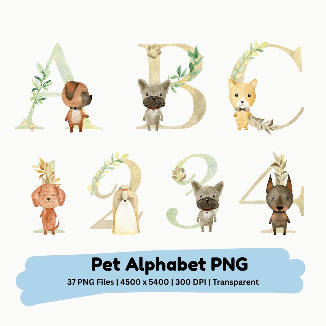 Pet Alphabet PNG Bundle | Dog Cat Letters Numbers Clipart Cricut ...