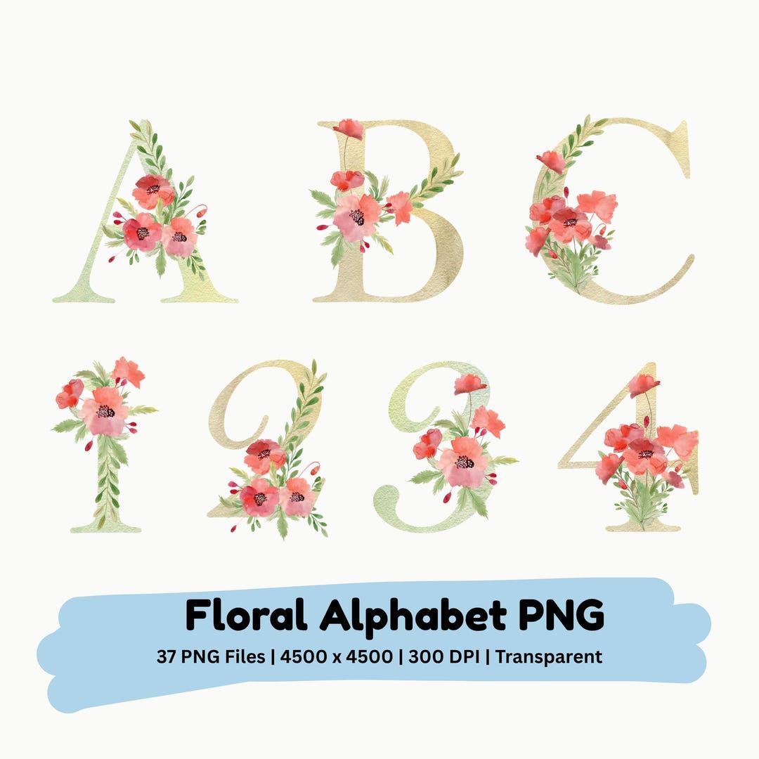 Floral Alphabet PNG Bundle | Pink Flower Letters Numbers Clipart Cricut ...