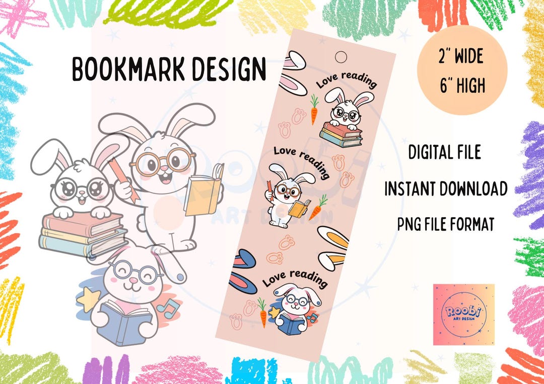 Easter Bunny Bookmark Design ,love Reading ,book Lovers ,digital ...
