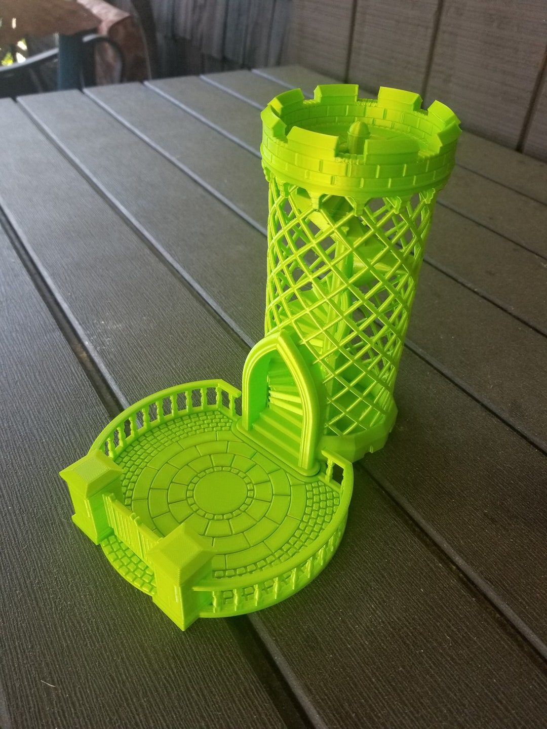3D Printed Dice Castle Tower and Separate Dice Catch Tray Lime Green - Etsy