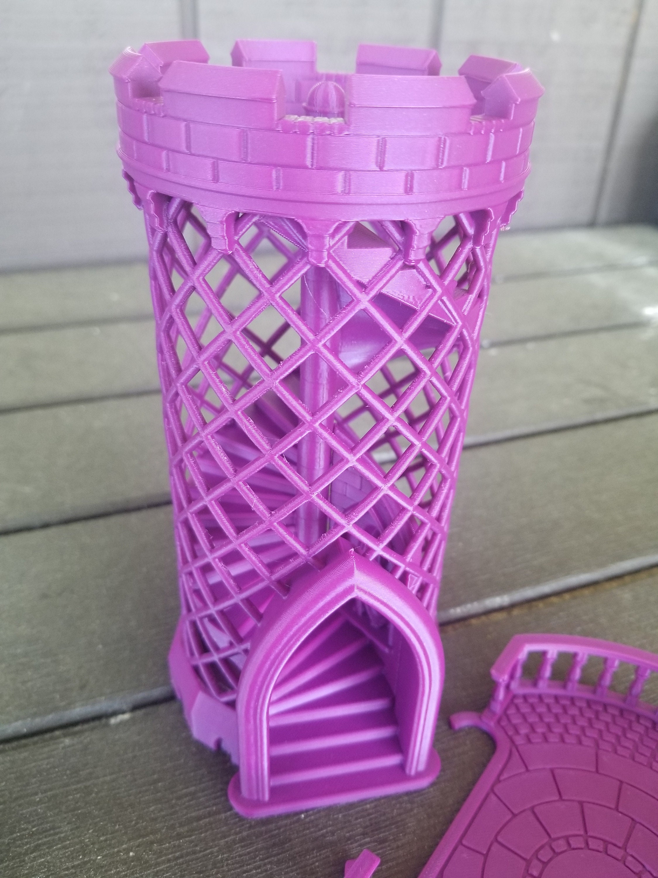 3D Printed Dice Castle Tower and Separate Dice Catch Tray Magenta ...