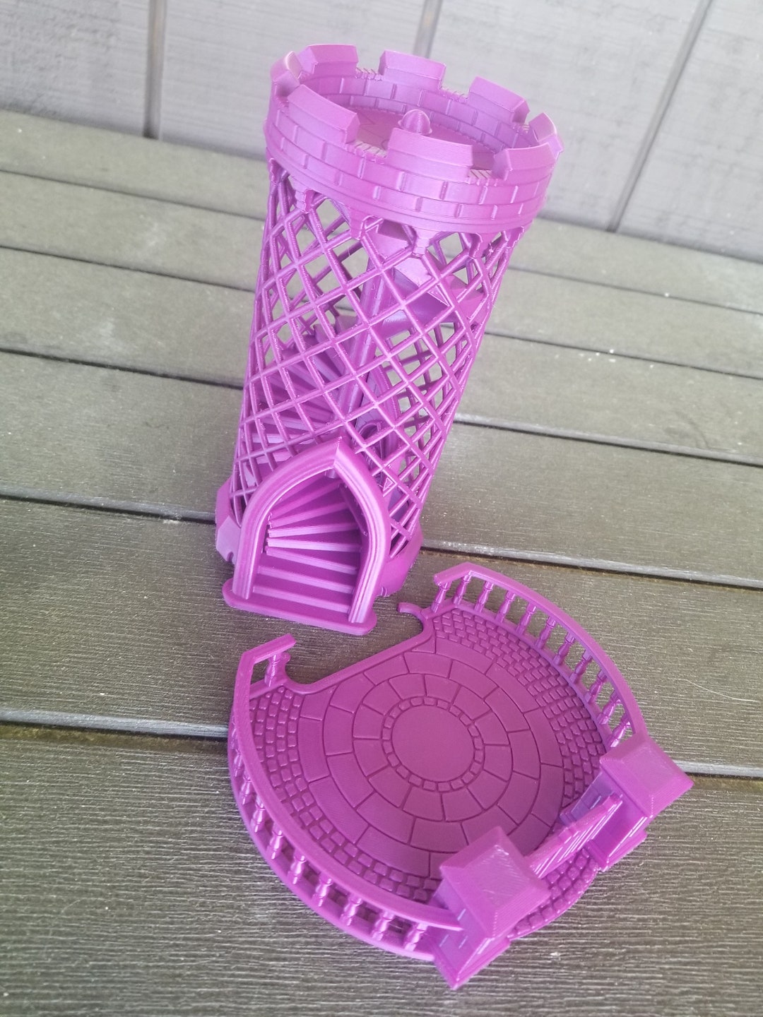 3D Printed Dice Castle Tower and Separate Dice Catch Tray Magenta ...
