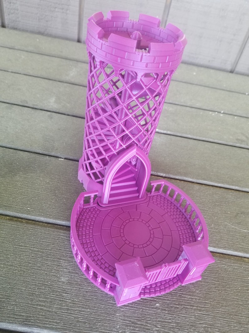 3D Printed Dice Castle Tower and Separate Dice Catch Tray Magenta ...