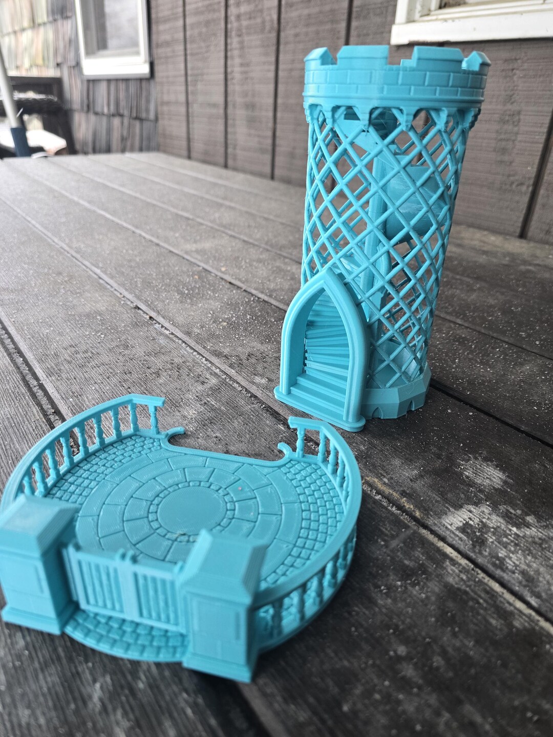 3D Printed Dice Castle Tower and Separate Dice Catch Tray Teal Blue - Etsy