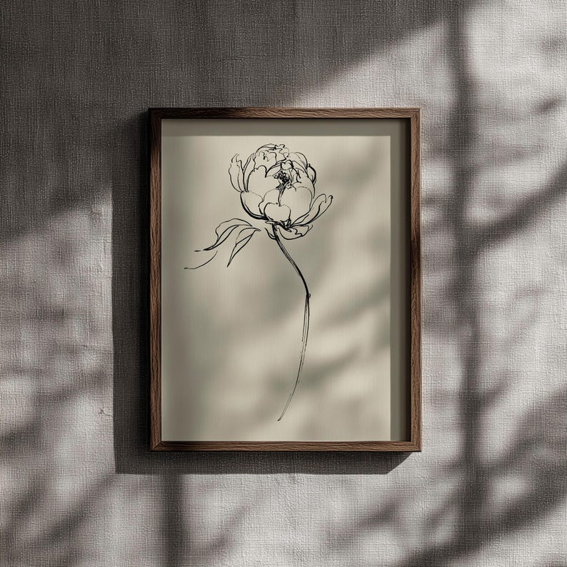 Line Drawing Flower Print Vintage Moody Gallery Wall Art Digital
