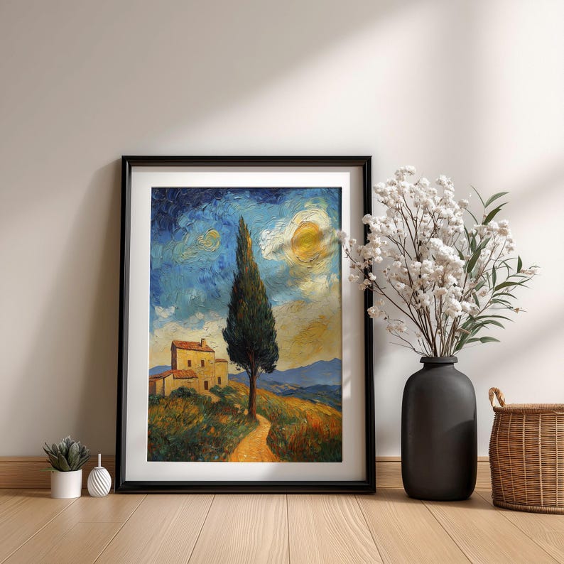 Tuscan Cypress Tree Art Print | Van Gogh Style Landscape (digital ...