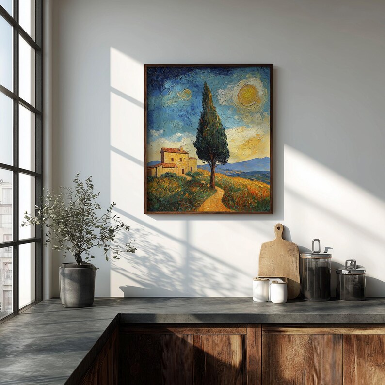 Tuscan Cypress Tree Art Print | Van Gogh Style Landscape (digital ...