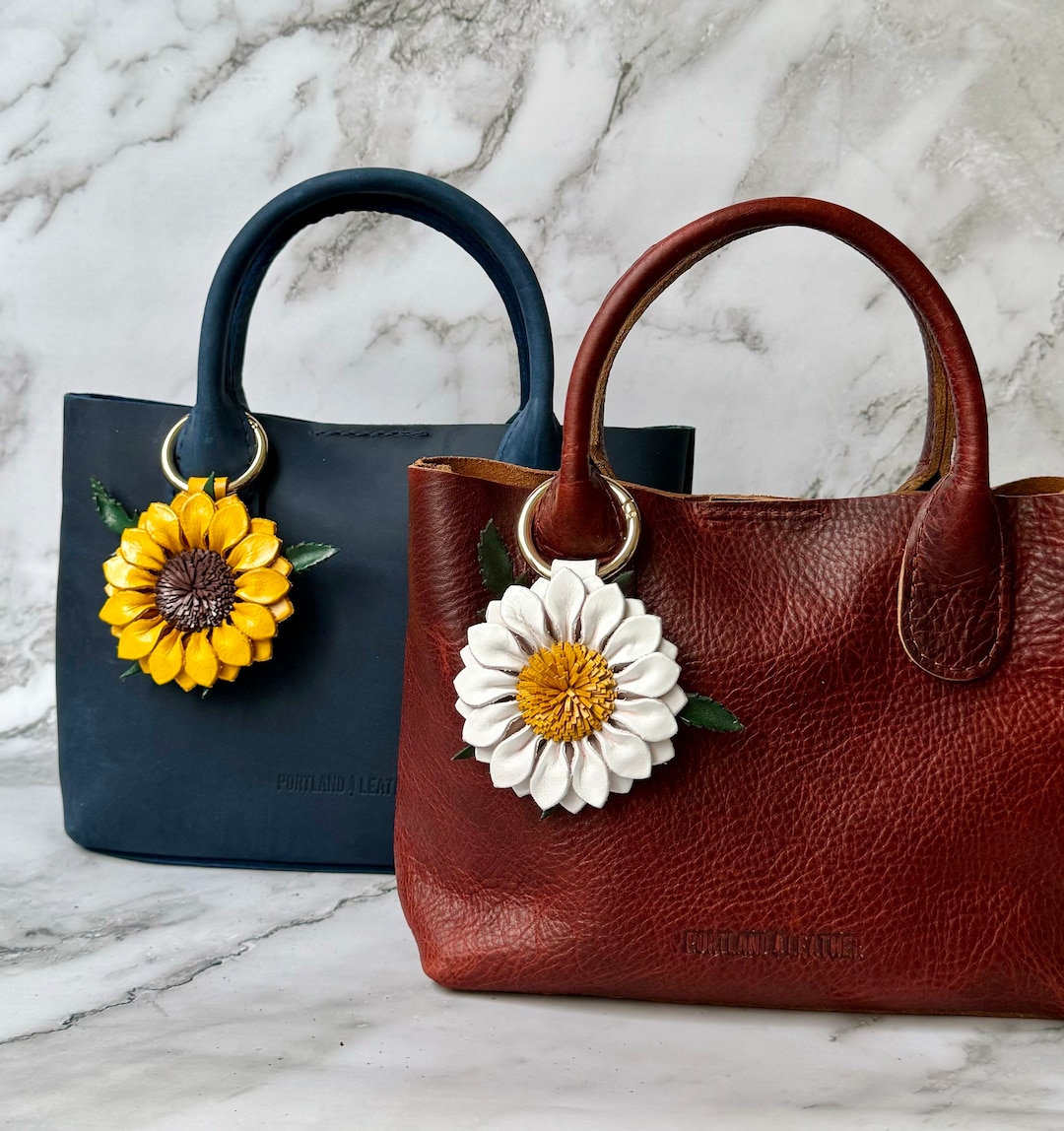 Pretty Sunflower Inspired Leather Purse Charm & Keychain in Assorted ...