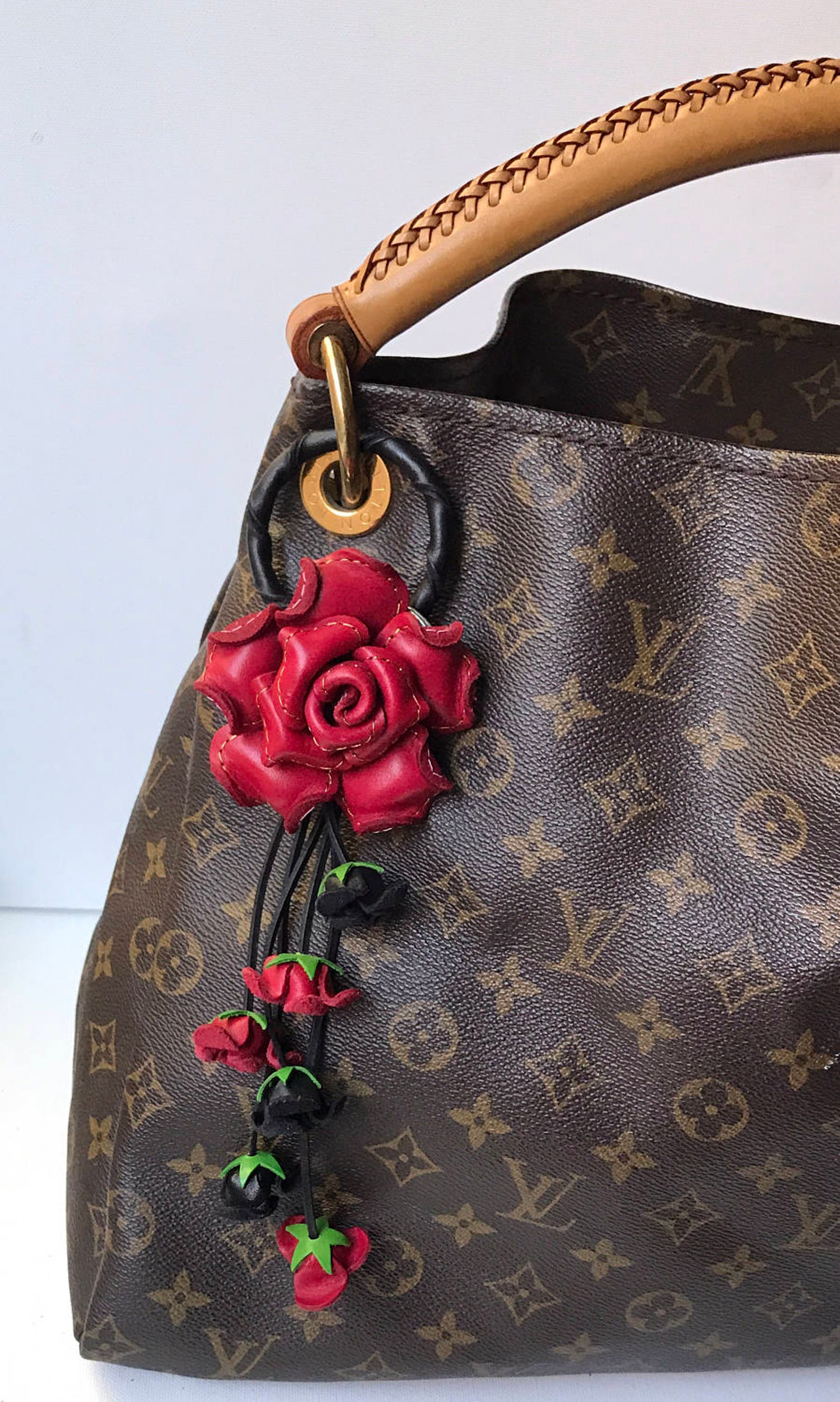 Leather ROSE Kechain and Purse/handbag Charm - Etsy
