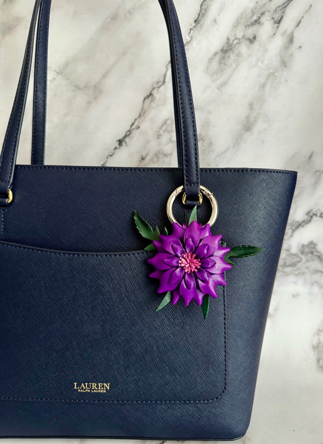 Joys SPRING Stitched Pretty Flower Inspired Leather Purse Charm ...