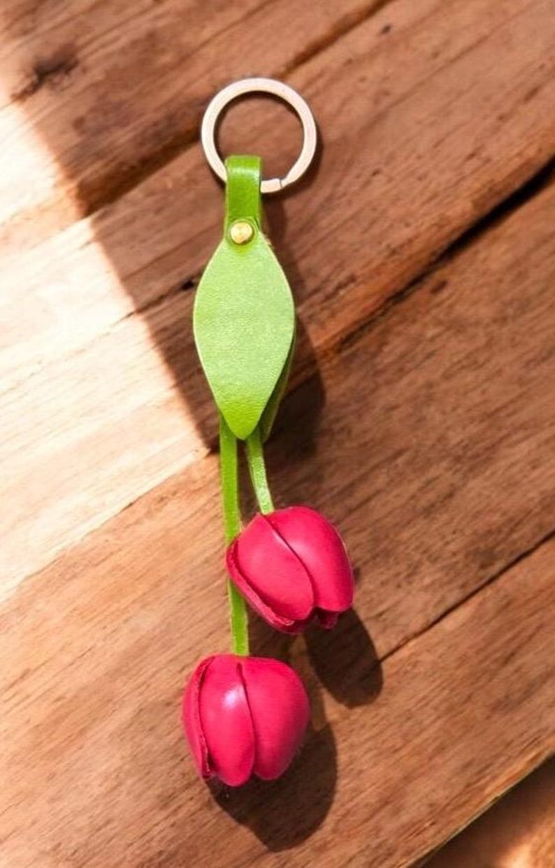 Leather Tulips Key Chain and Purse Charm With GOLD Hardware in Some ...