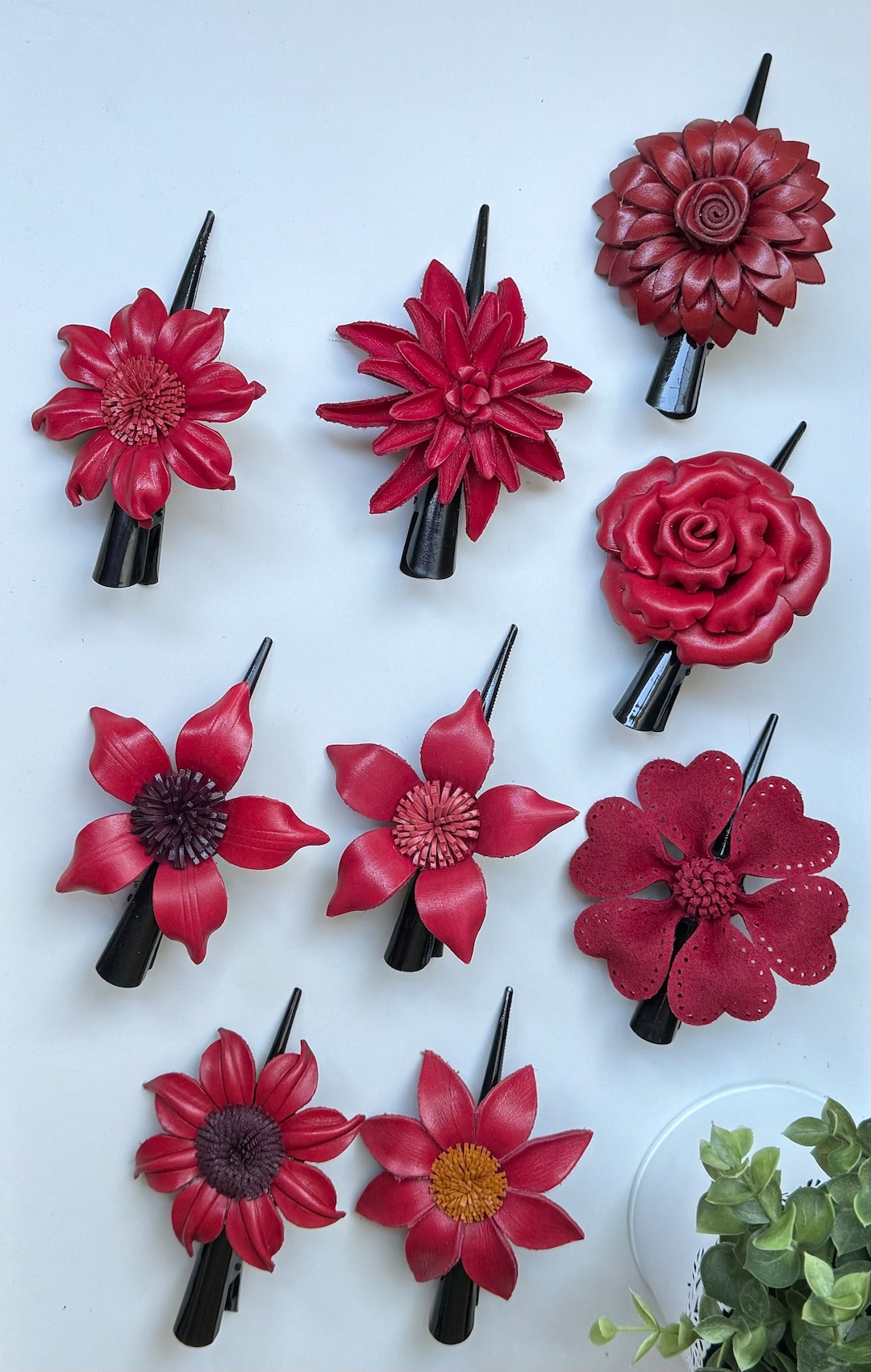 Leather Flower on Alligator Clip in RED in Assorted Design. - Etsy