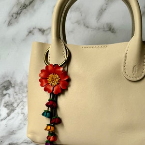 Karen's ORANGE Daisy Small-eeerr Leather Keychain & Charm With Antique ...