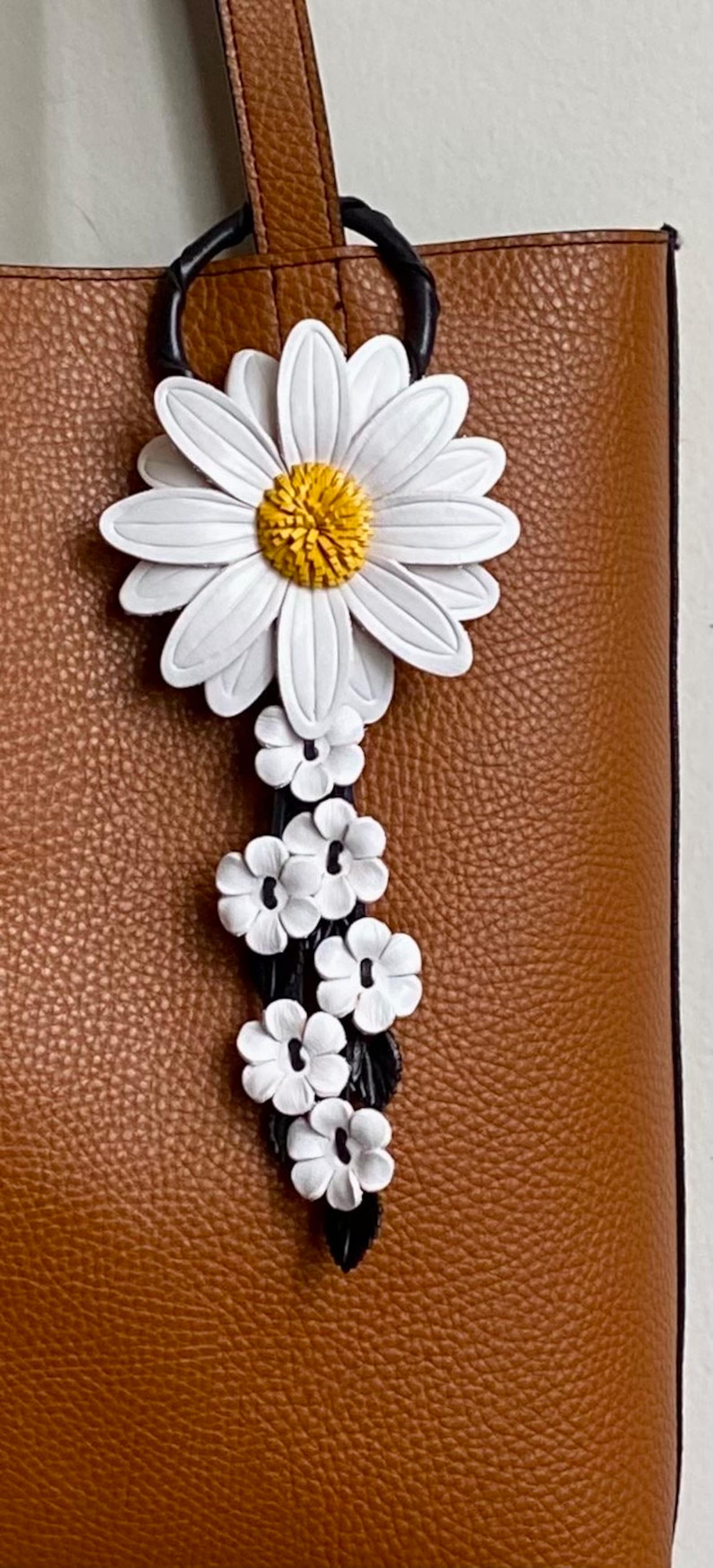Megan’s Leather Big Daisy Purse Charm and Keychain in White - Etsy
