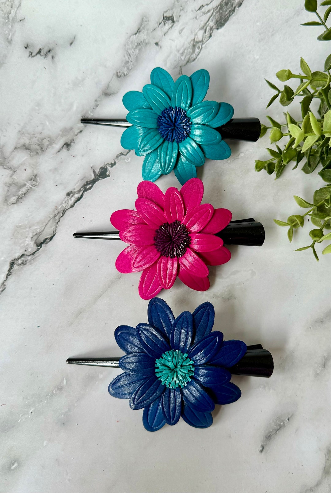 Los Leather Flower on Alligator Clip in Some Colors - Etsy