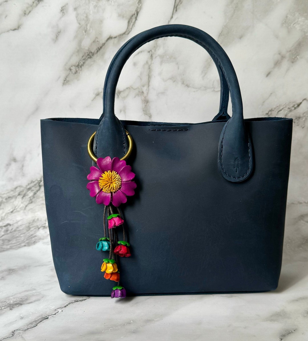 Karen's PURPLE Small-eeerr Leather Keychain & Charm With Antique Bronze ...