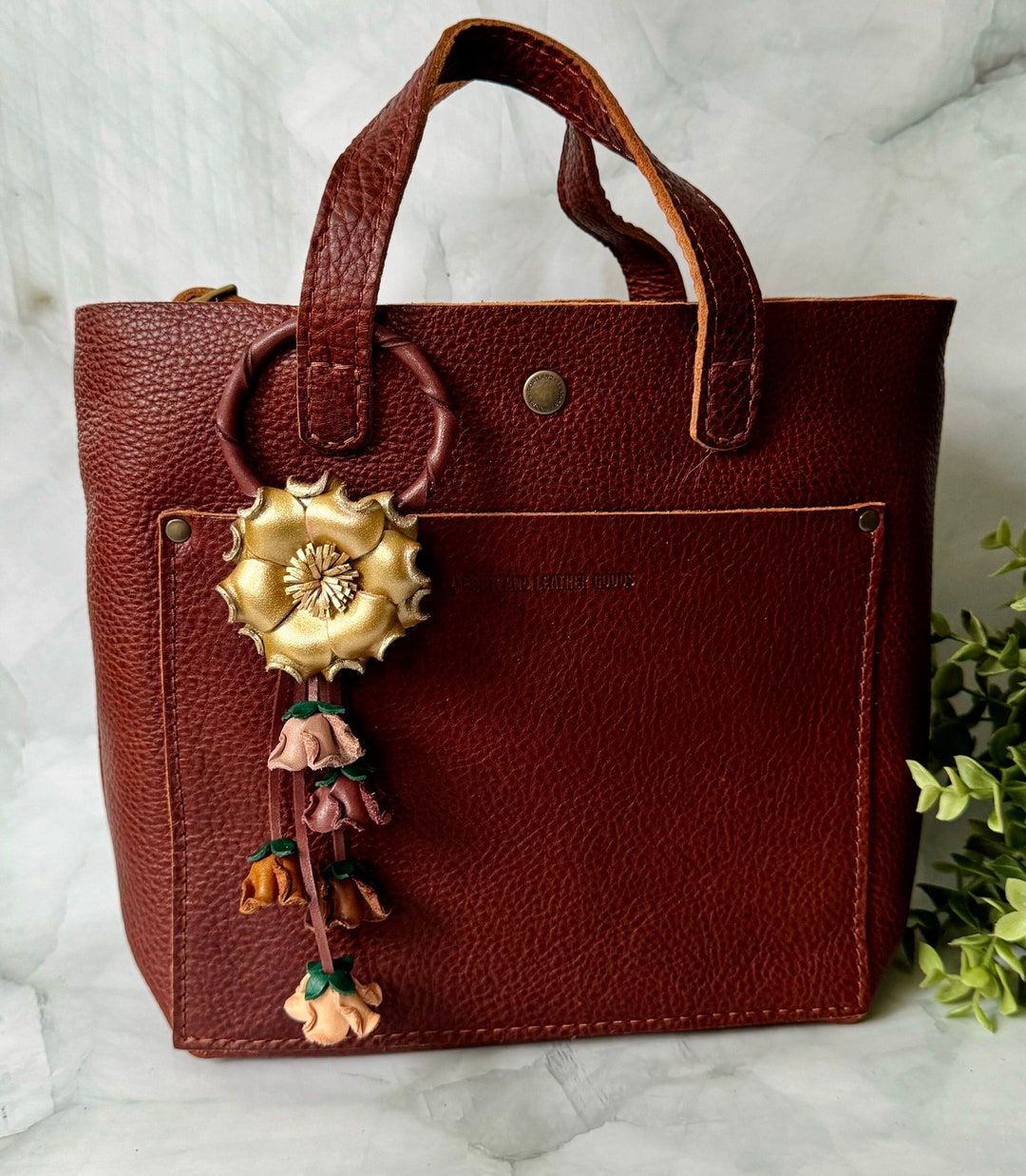 Camilla Flowers Inspired Leather Bag/purse and Keychain in Rustic Gold ...