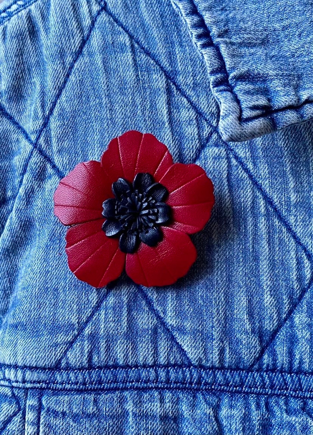 Leather Poppy Brooch Pin | Remembrance Day Brooch - Etsy