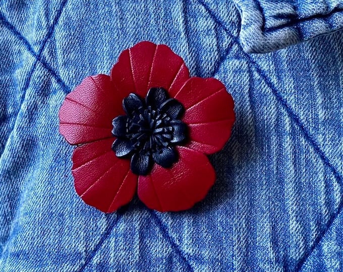 Leather Poppy Brooch Pin Remembrance Day Brooch - Etsy